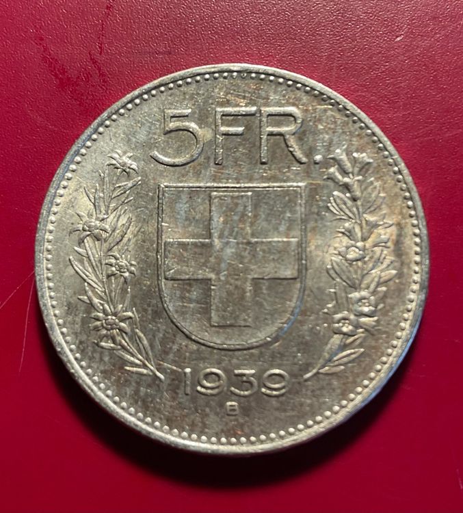 Silbermünze 5 Franken, Jahrgang 1939 (Gebraucht) in Luzern für CHF 9 – mit Lieferung auf Ricardo ...