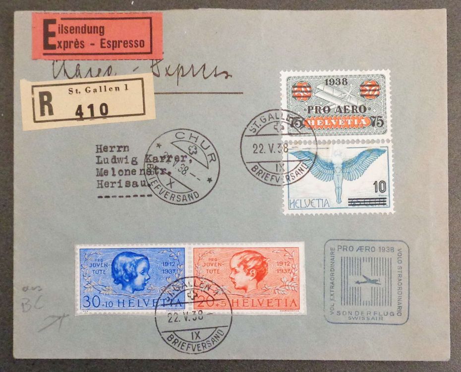 PRO AERO 1938: R-Brief mit Blockausschnitt Pro Juventute | Kaufen auf Ricardo