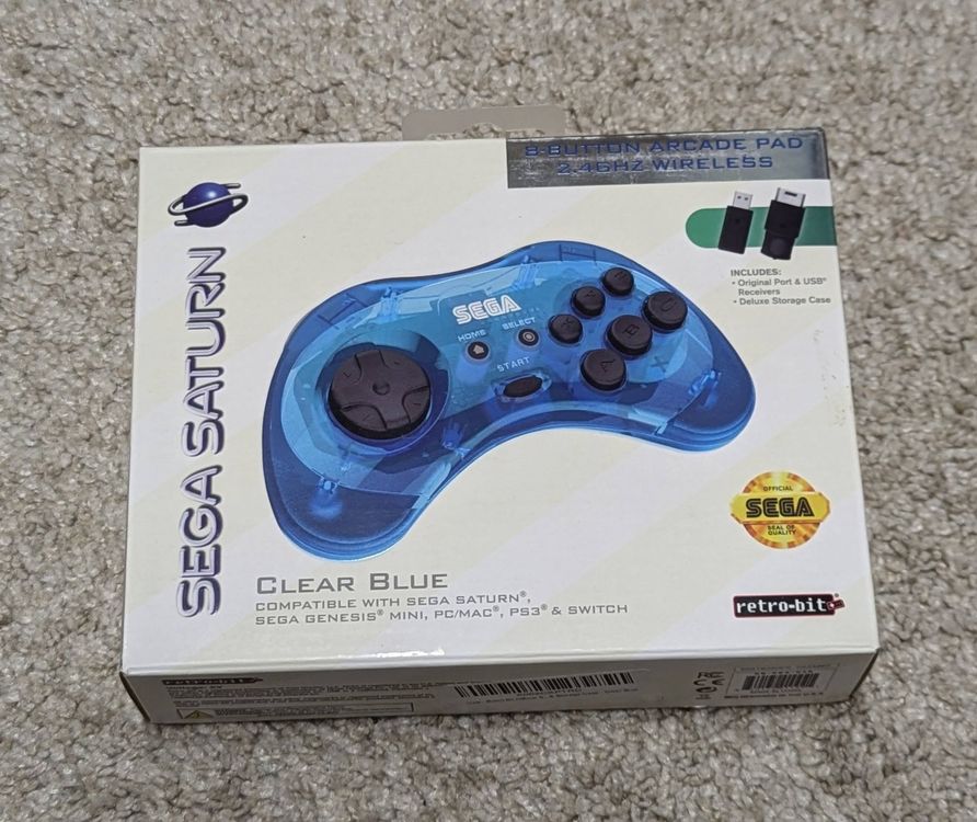 Retro-Bit Sega Saturn 2.4Ghz Controller Transparent Blue (Neu und ...