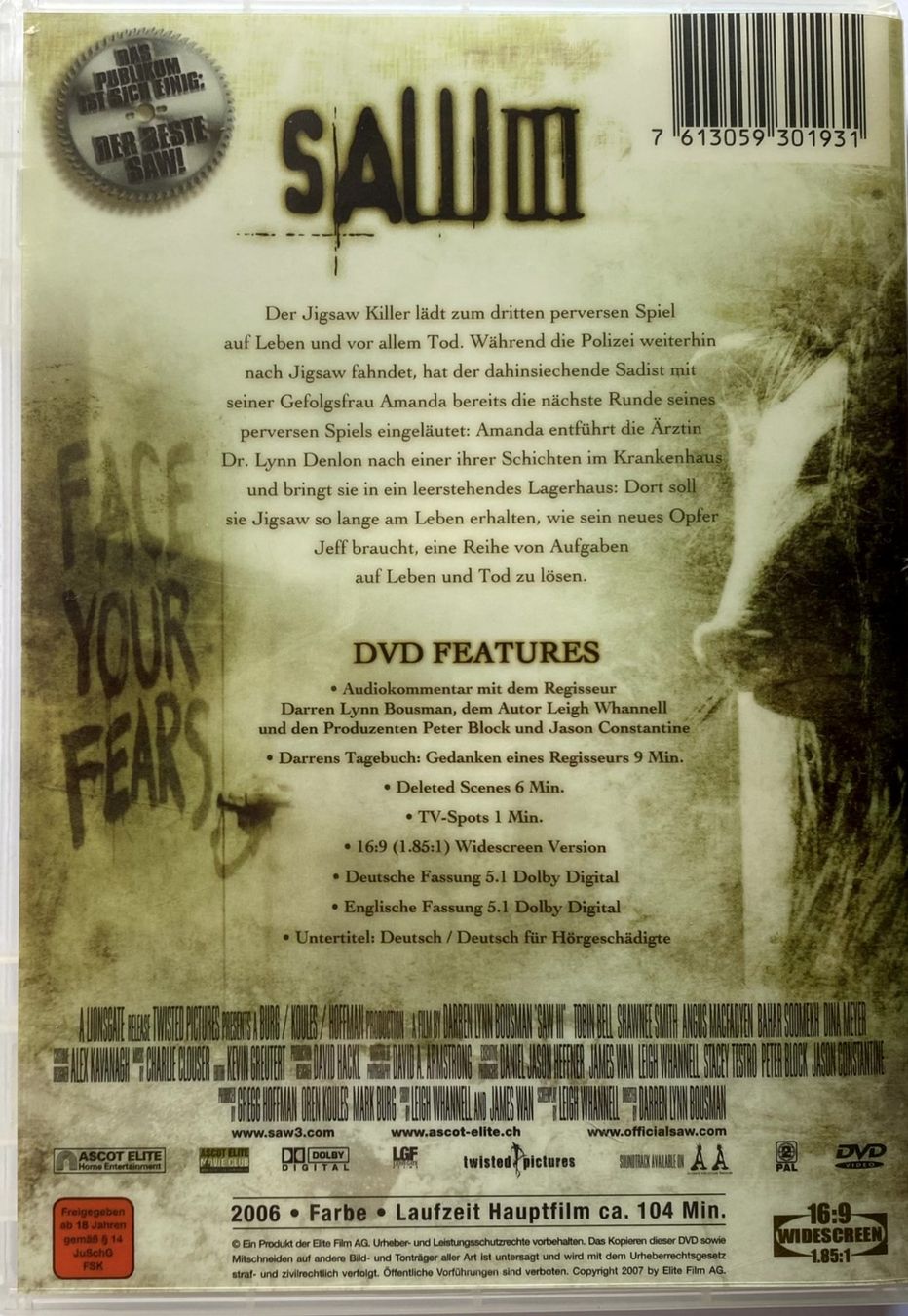 Saw 3 III (DVD) | Horror-Kultfilm | Uncut | Tobin Bell | (Gebraucht) in ...