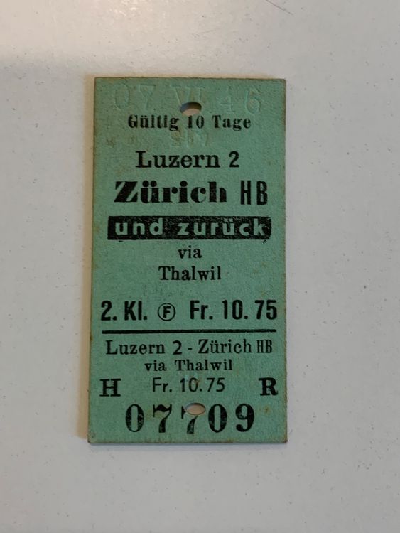 SBB Edmondson Billet 1946 - 2.Kl Luzern-Zürich (Gebraucht) in Riehen für CHF 4.9 – mit Lieferung ...