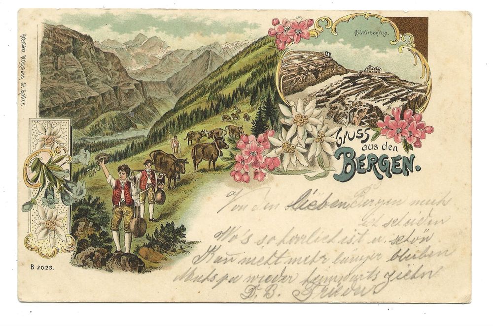 Gruss aus den Bergen - Appenzell - Säntis - Litho - um 1900 | Kaufen auf Ricardo