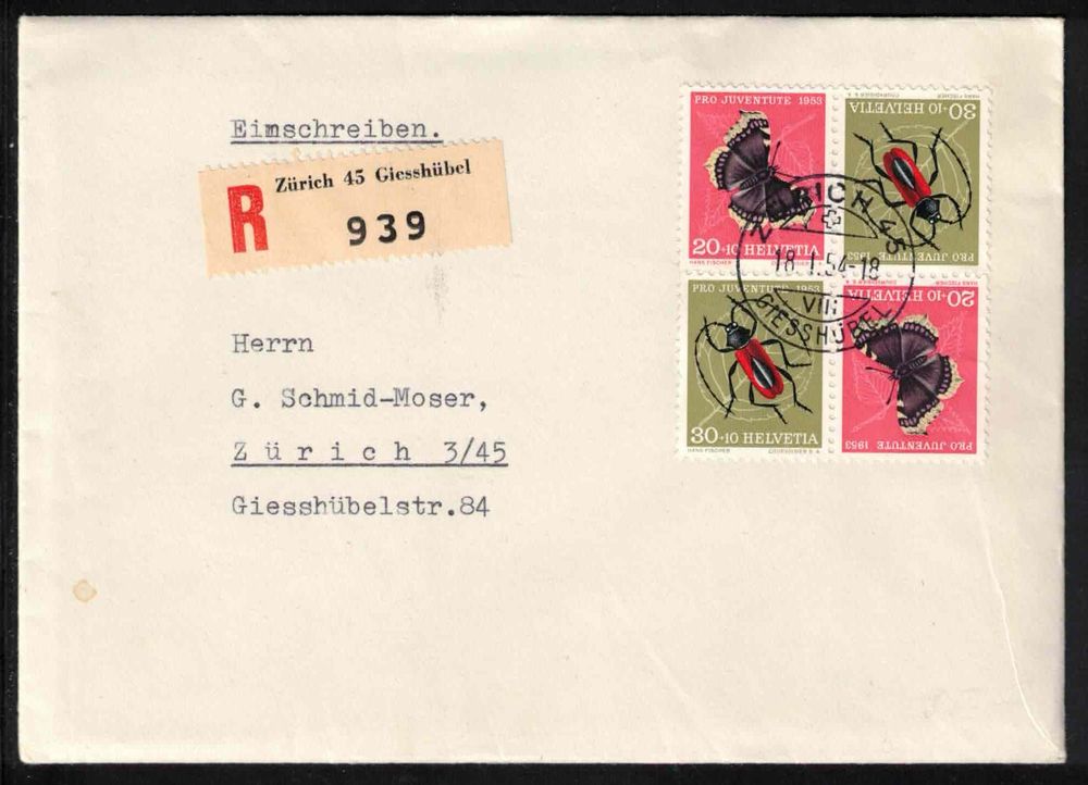 1953 Pro Juventute Herzstück Z41/II auf Brief (Neu (gemäss Beschreibung)) in Nuglar für CHF 13.5 ...