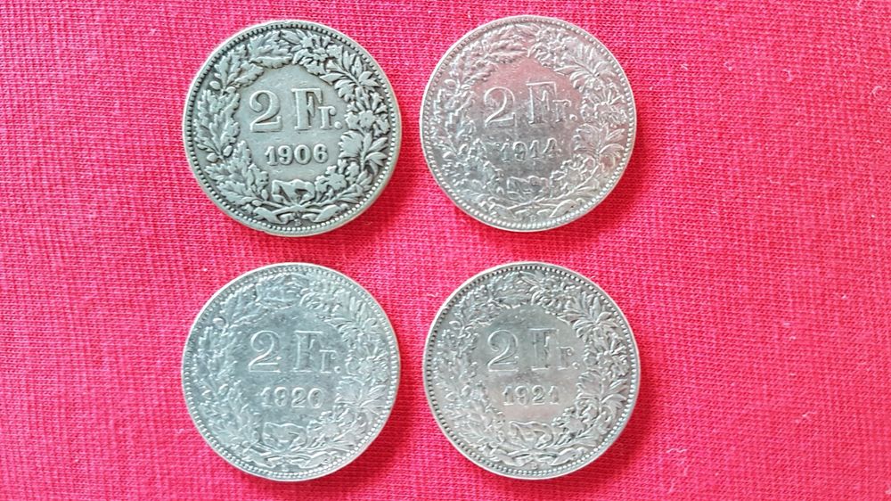 4 x 2 Fr Silbermünzen 1914-1920-1921-1928 ab nur 1.00 Fr !!! | Kaufen auf Ricardo