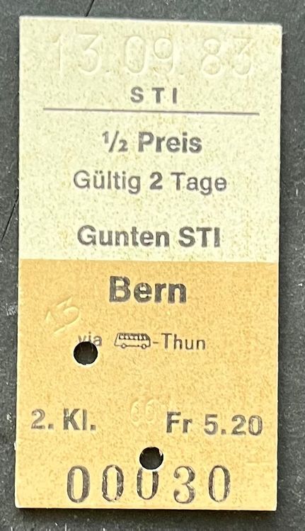 STI Gunten STI Bern/ Thun Bus-Billett 1983 (Gebraucht) in Wabern für CHF 2.5 – mit Lieferung auf ...