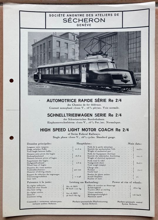Fiche descriptive Sécheron originale - Sécheron Série Re 2/4 (Gebraucht ...