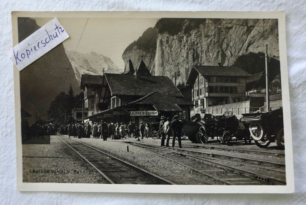 AK LAUTERBRUNNEN BE, Bahnhof, Hotel, Oldtimer, belebt (Gebraucht) in Wallisellen für CHF 17 ...