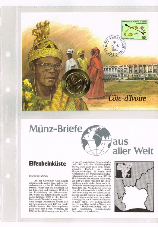 1990_Elfenbeinküste_Münzbrief mit Beschreibung (Gebraucht) in Hombrechtikon für CHF 1.9 – mit ...