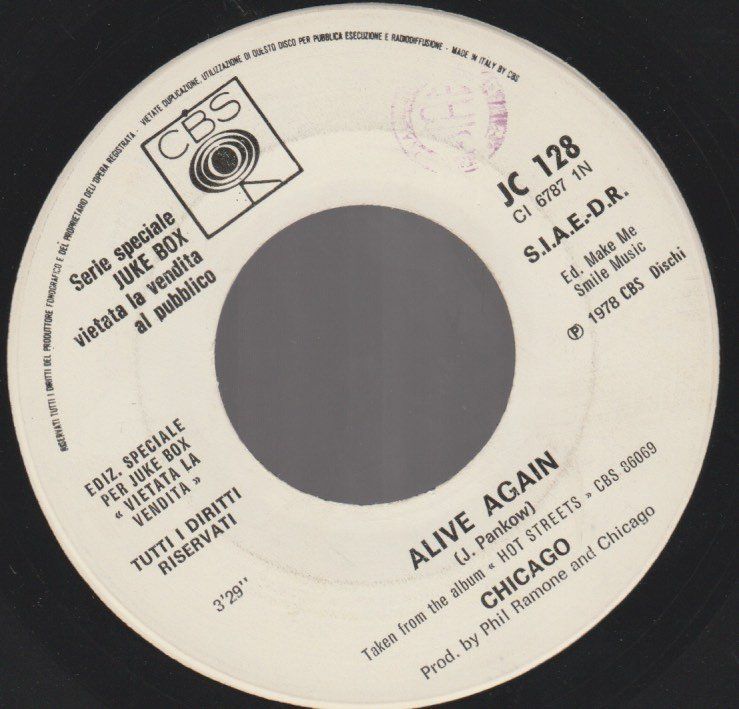 7 " juke box promo CHICAGO / DAN HARTMAN ALIVE AGAIN / INST (Gebraucht ...