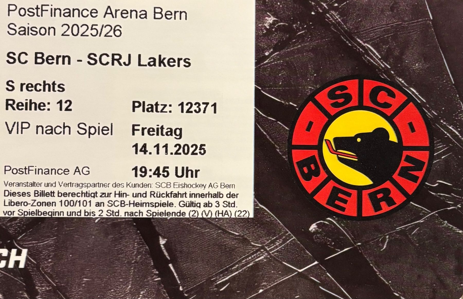 2x „VIP nach Spiel“ Ticket SCB - SCRJ Lakers (Neu und originalverpackt ...