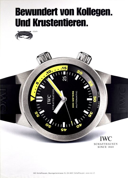 Original Reklame IWC Aquatimer Automatik Uhr rar + Geschenk! (Gebraucht ...