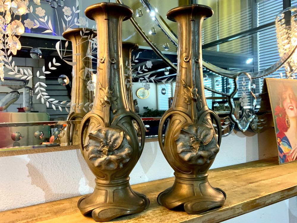 JUGENDSTIL 2 KAMINVASE ZINKGUSS BRONZIERT SIGNIERT FRANCE (Gebraucht) in Biglen für CHF 11 – mit ...