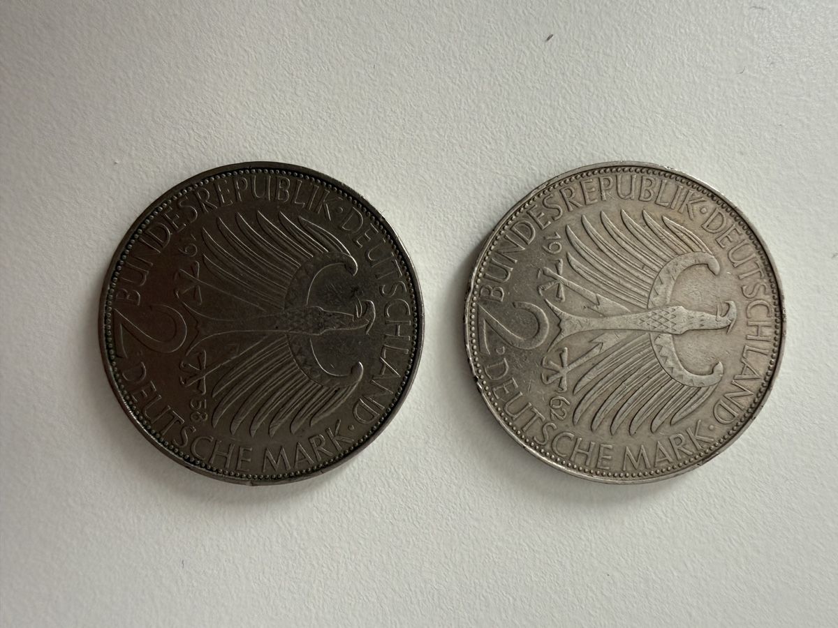 2 x 5 DM Deutsche Mark, Jahrgang 1958 & 1962 (Gebraucht) in Zwingen für ...