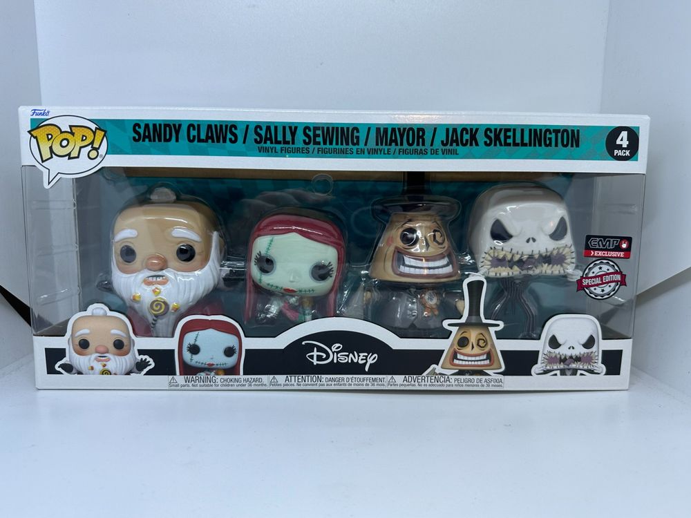Disney Funko POP 4 Pack Sandy Claws Sally Sewing Mayor Jack (Neu und ...