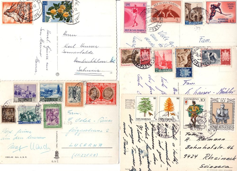 interessante San Marino Motiv Frankaturen auf 5 AK's (Gebraucht) in Eglisau für CHF 2.5 – mit ...