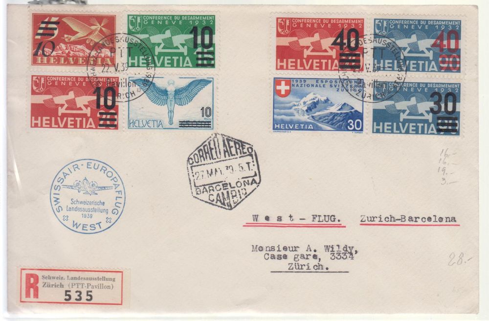 Swissair Europaflug West avec timbres surchargés 1939 | Kaufen auf Ricardo