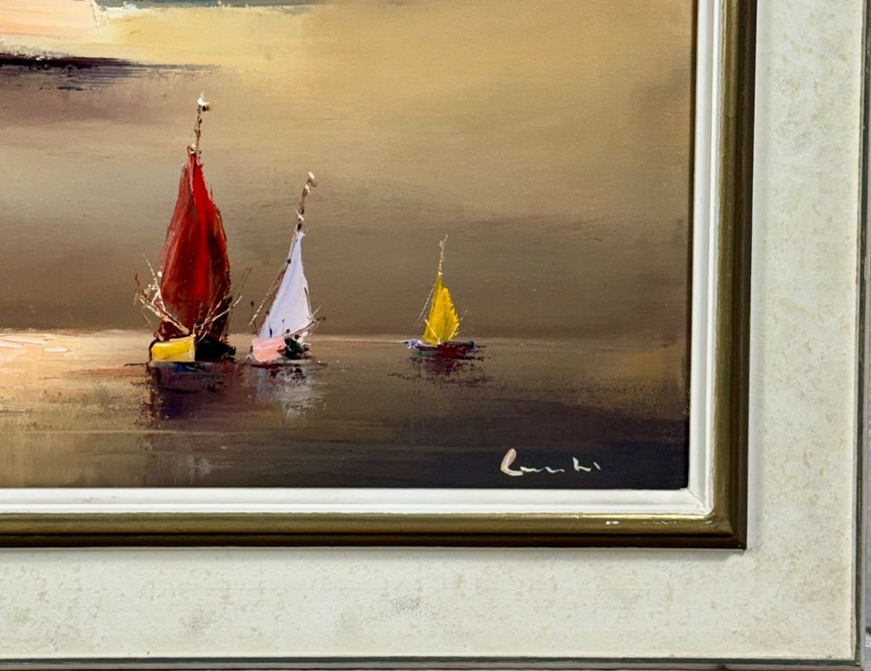 Ölgemälde mit Schiffen im Mondschein Unleserlich Signiert | Acheter sur Ricardo