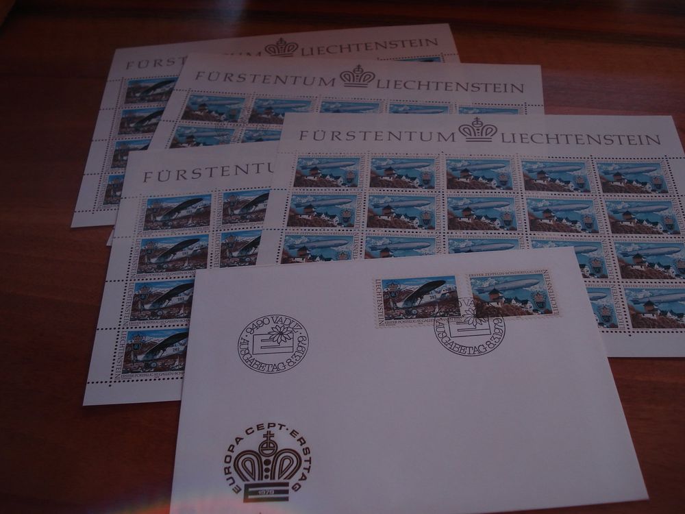 Liechtenstein Zeppelin+Flugzeug 1979,Bogensatz **+ET-o + FDC (D ...
