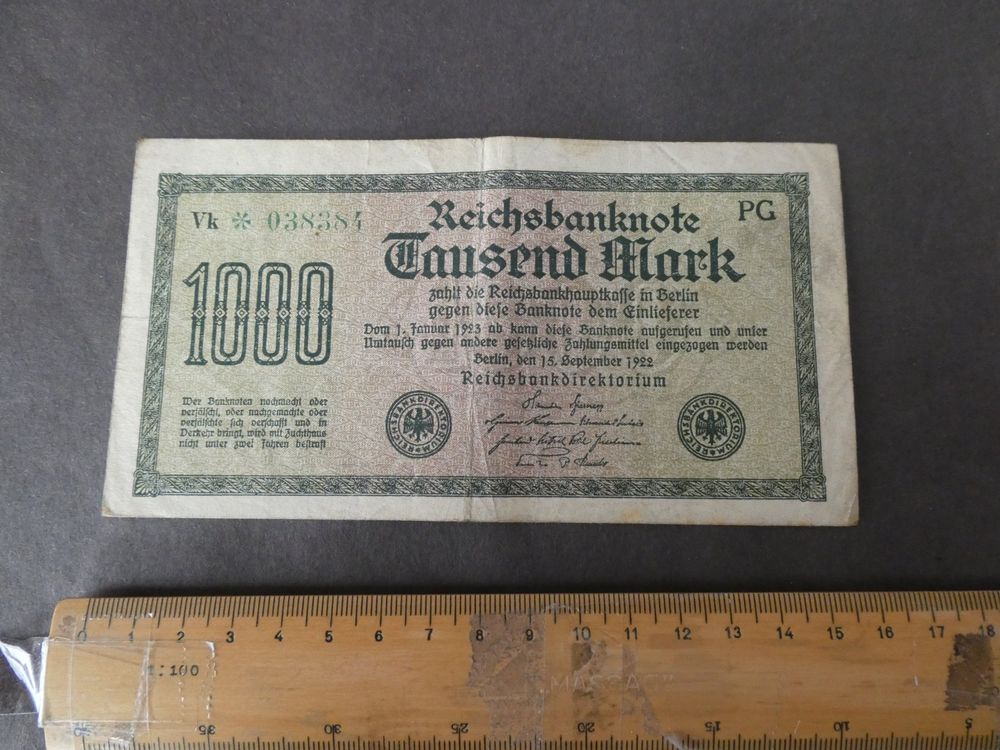 Dt. Reich 1922, 1000 Mark (Gebraucht) in Hinterforst für CHF 1 – mit ...