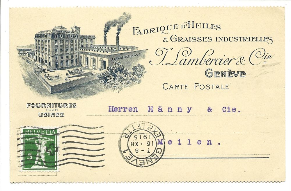 Genève - Werbung: J. Lambercier - Fabrique d' Huiles - 1915 (D'occasion ...