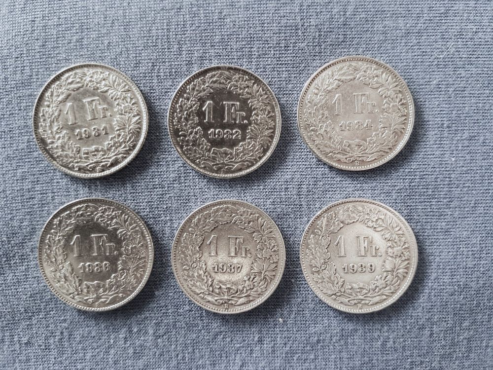 6 x 1 Fr Silbermünzen 1931-1932-1934-1936-1937-1939 ab 1 Fr! | Kaufen auf Ricardo