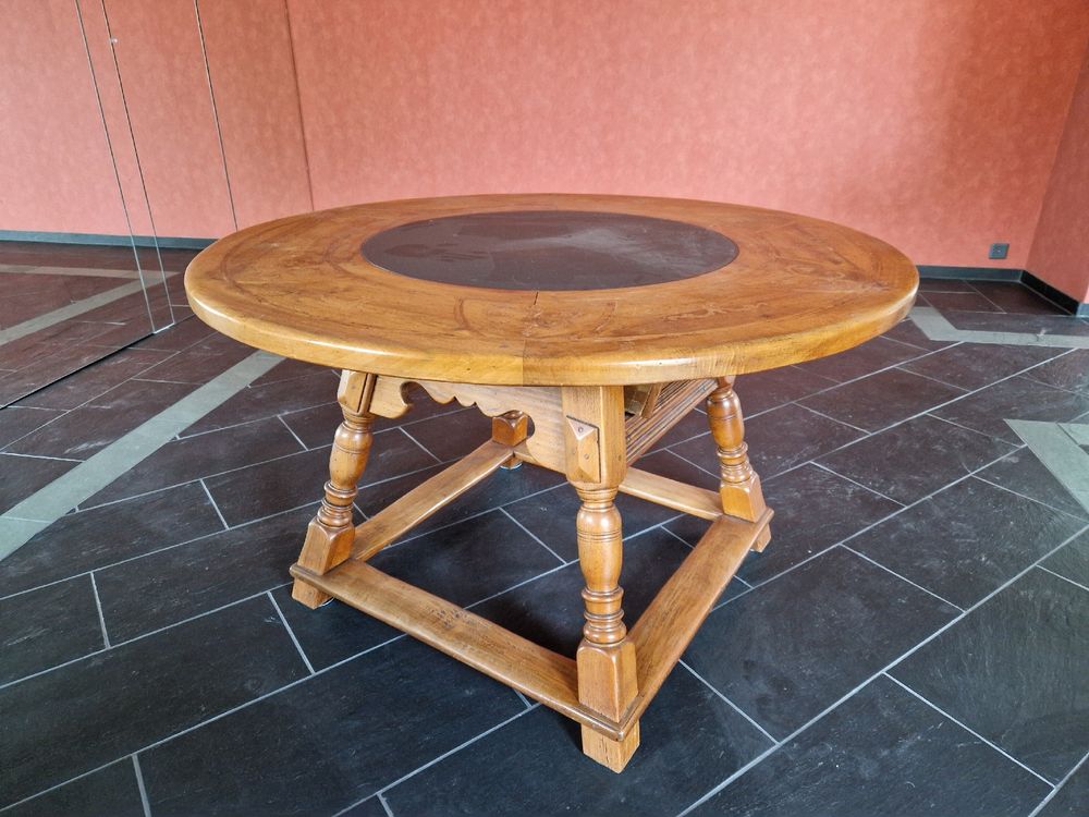 antiker Schragentisch - rund mit Schiefereinsatz und Intars (Gebraucht ...