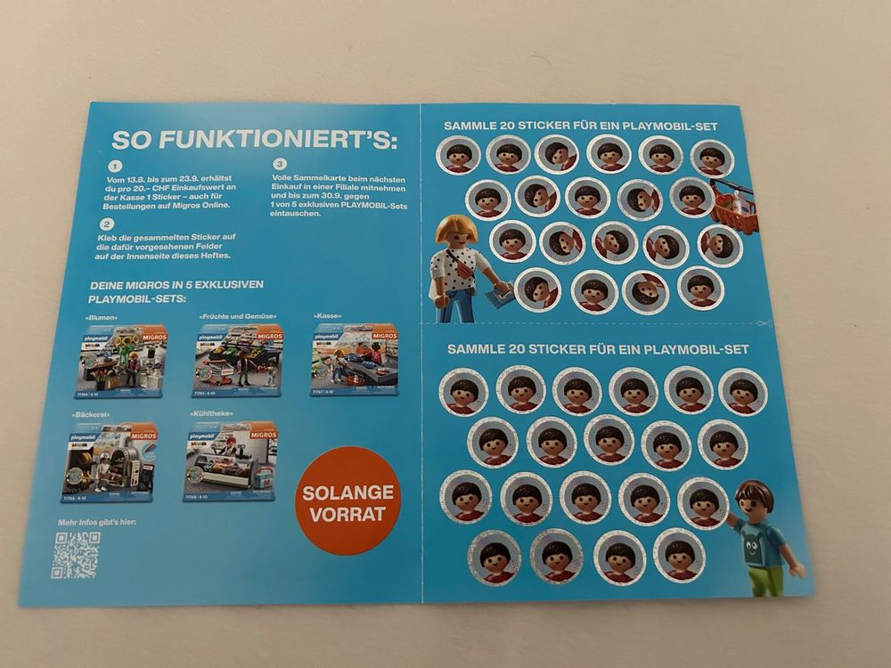 Migros Playmobil Mania, 40 Sticker=zwei Playmobil Sets (Neu (gemäss Beschreibung)) in Zizers für ...