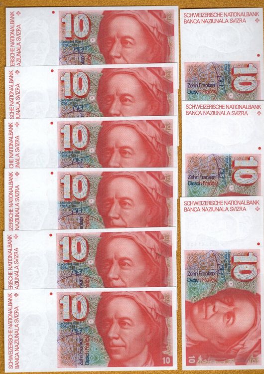 Schweizer noten 9 stück 1991 UNC serie consecutive | Kaufen auf Ricardo