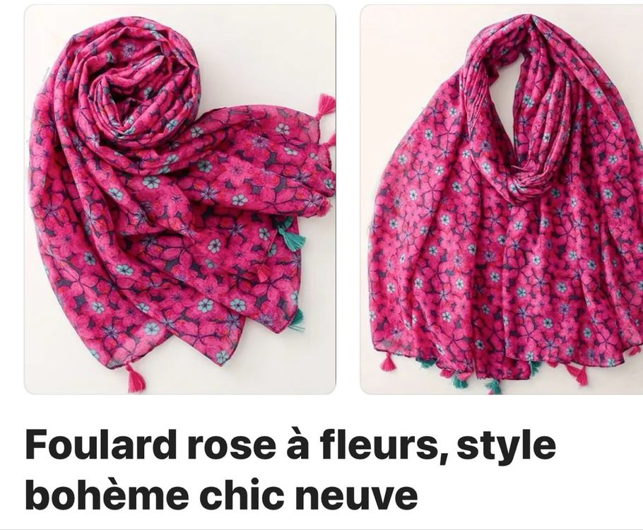 Foulard rose à fleurs, style bohème chic neuf (Neuf (Voir description ...