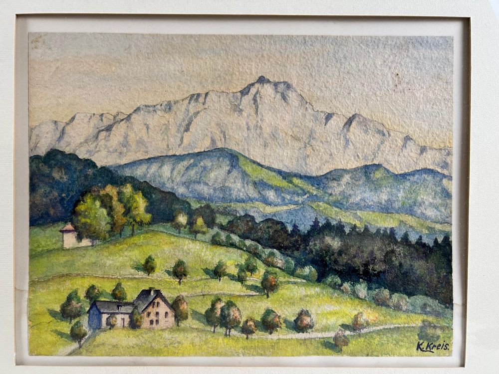 Berglandschaft Aquarell Signiert. | Kaufen auf Ricardo