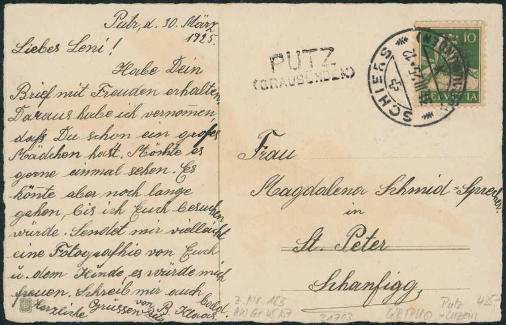 GR Putz - Stabstempel - Schiers - Karte - EF - Luzein (Gebraucht) in ...
