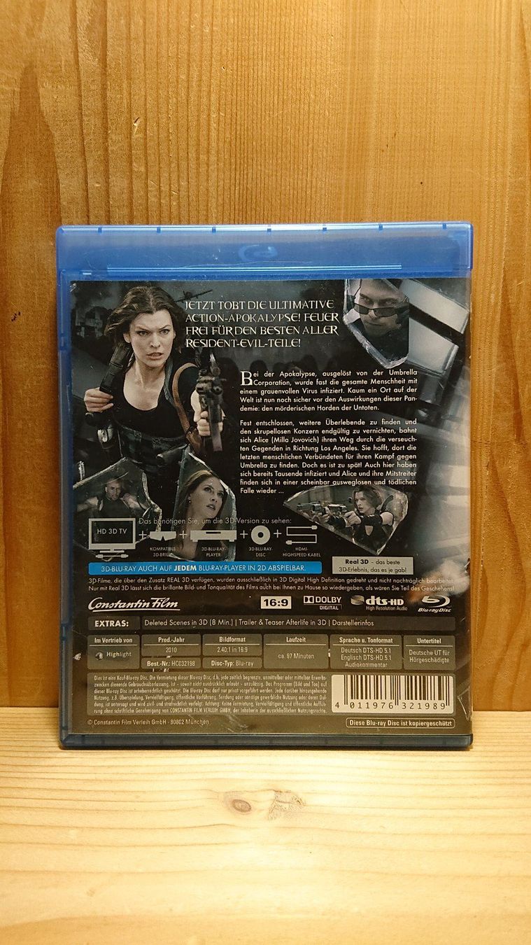 RESIDENT EVIL Afterlife in 3D Blu-Ray (Gebraucht) in Wilderswil für CHF 3.9 – mit Lieferung auf ...