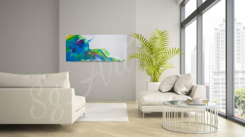 Acrylbild pouring blau grün Unikat neu (Neu und originalverpackt) in Rheinau für CHF 140 – mit ...