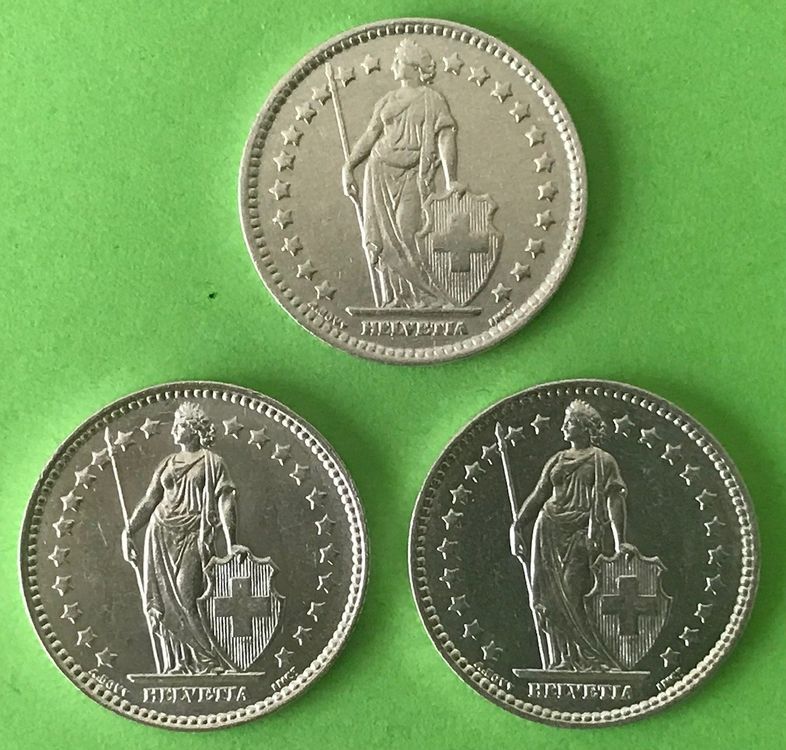 3 sehr schöne Schweizer 1 Franken-Silber-Münzen 1911/1914 (Gebraucht) in Zürich für CHF 13 – mit ...