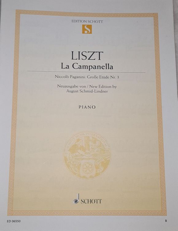 Klaviernoten: Liszt "La Campanella" Schott & Beeth. Türkis (Gebraucht ...