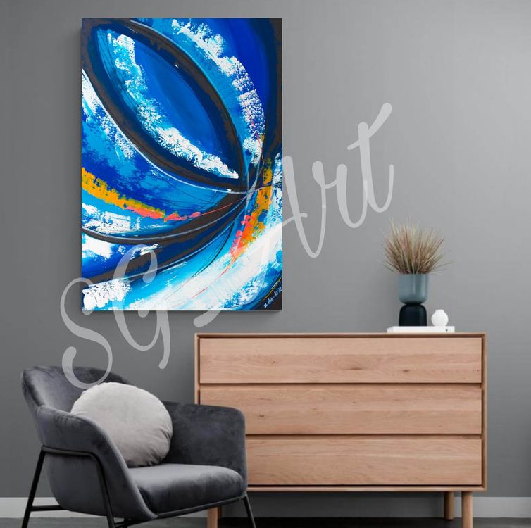 Acrylbild abstrakt blau weiss Unikat Neu | Kaufen auf Ricardo