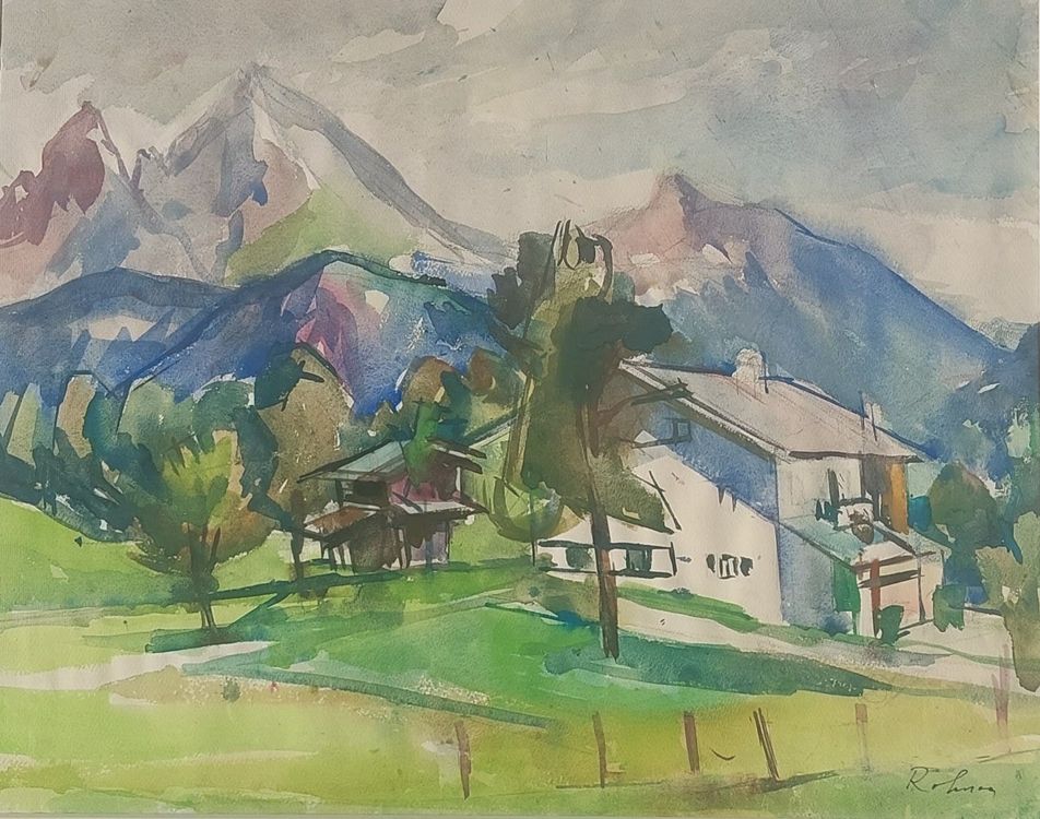 Hans Rohner Gouache "Gebirgslandschaft" Grosses Werk (Gebraucht) in für ...