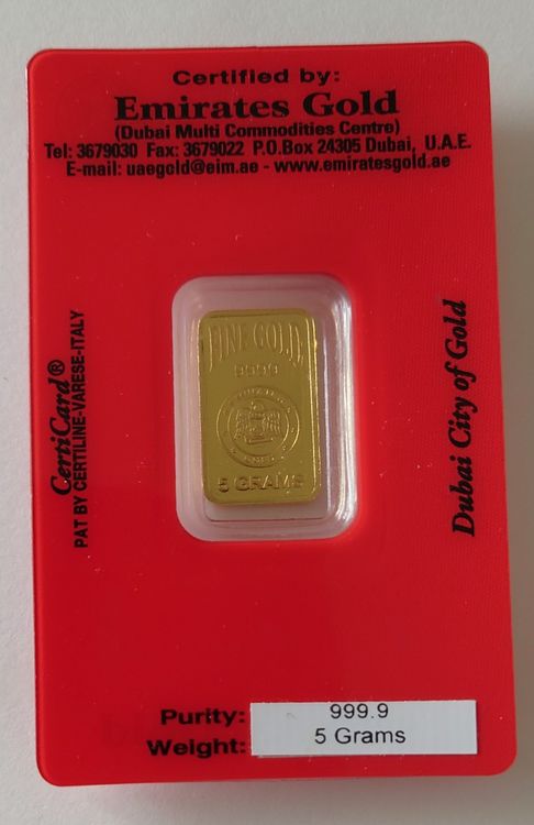 2 Stück Emirates Gold Dubai je 5gr. Goldbarren 999.9 (Neu und ...