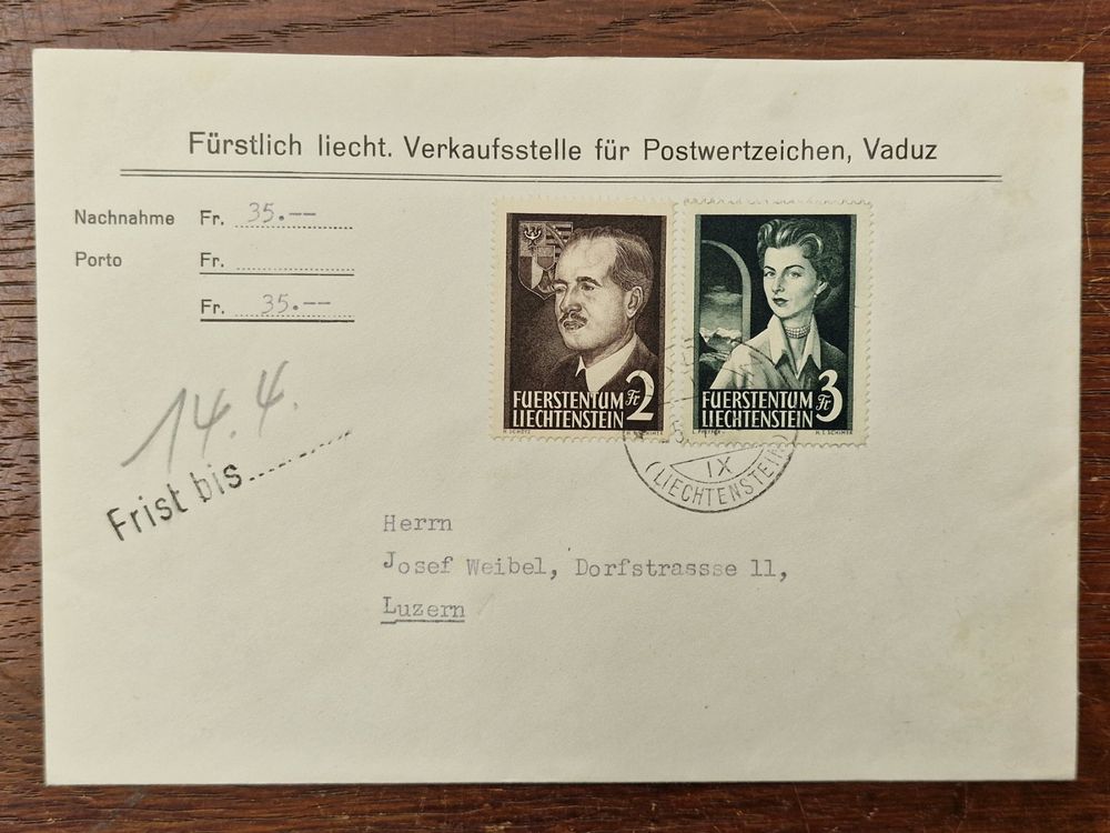 FDC Bedarfs-Brief FL 1955 LBK Nr. 276/7 - Kat: 500.-- (Gebraucht) in ...