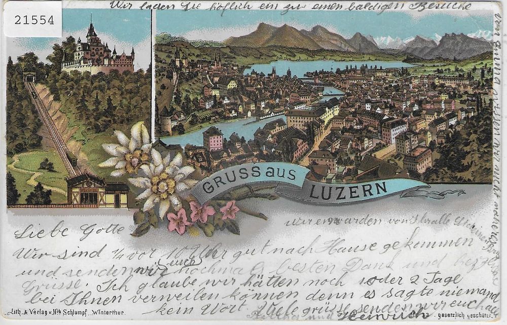 Gruss aus Luzern - farbige Litho 1899 (Antik) in Ettingen für CHF 5 – mit Lieferung auf Ricardo ...