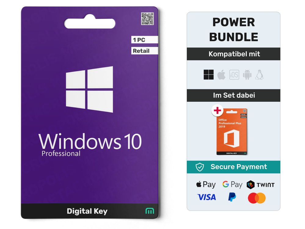 Windows 10 Professional + Office Professional Plus 2019 -1PC (Gebraucht) in Dietlikon für CHF 6. ...