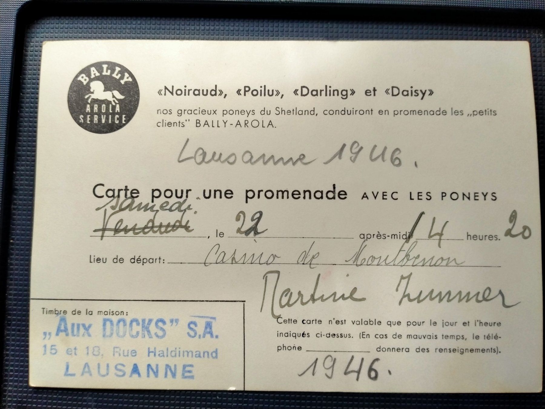 Werbe Karte BALLY AROLA Service / Pferde Kutsche (Gebraucht) in Küssnacht am Rigi für CHF 25 ...