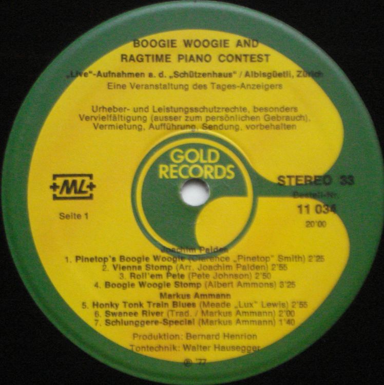 Boogie Woogie & Ragtime Piano Contest - Live in Zürich 1977 | Kaufen ...