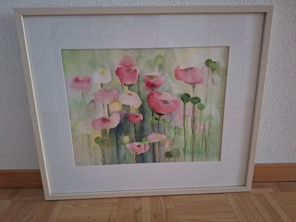 Aquarell "Mohnblumen", gerahmt, 62x52cm, Frühling (Gebraucht) in Zürich für CHF 25 – mit ...
