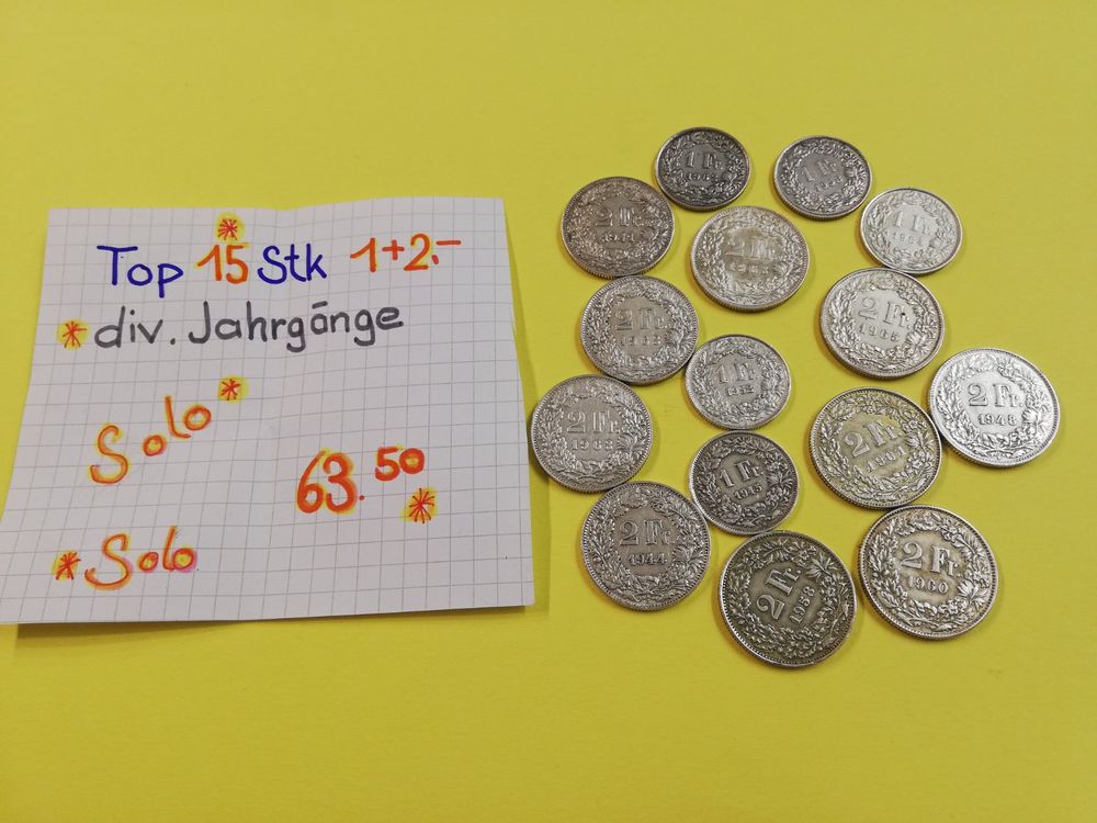 Schweizer Silbermünzen 15 Stk. 1Fr. +2Fr. div Jahrgänge!! | Kaufen auf ...
