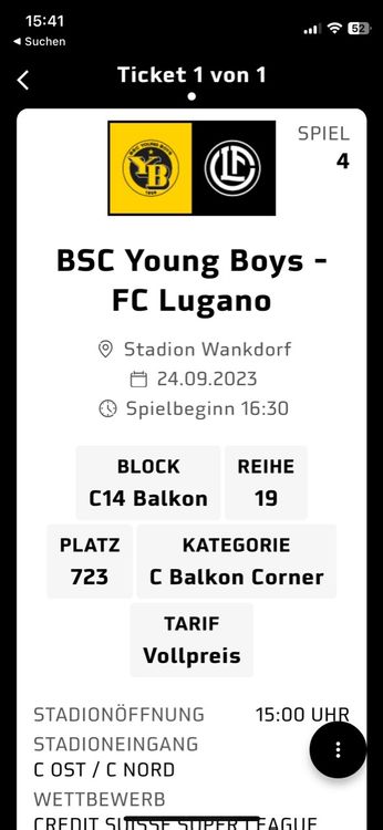 2Tickets YB-Lugano 24.09.2023 Tribüne C (Neu (gemäss Beschreibung)) in ...