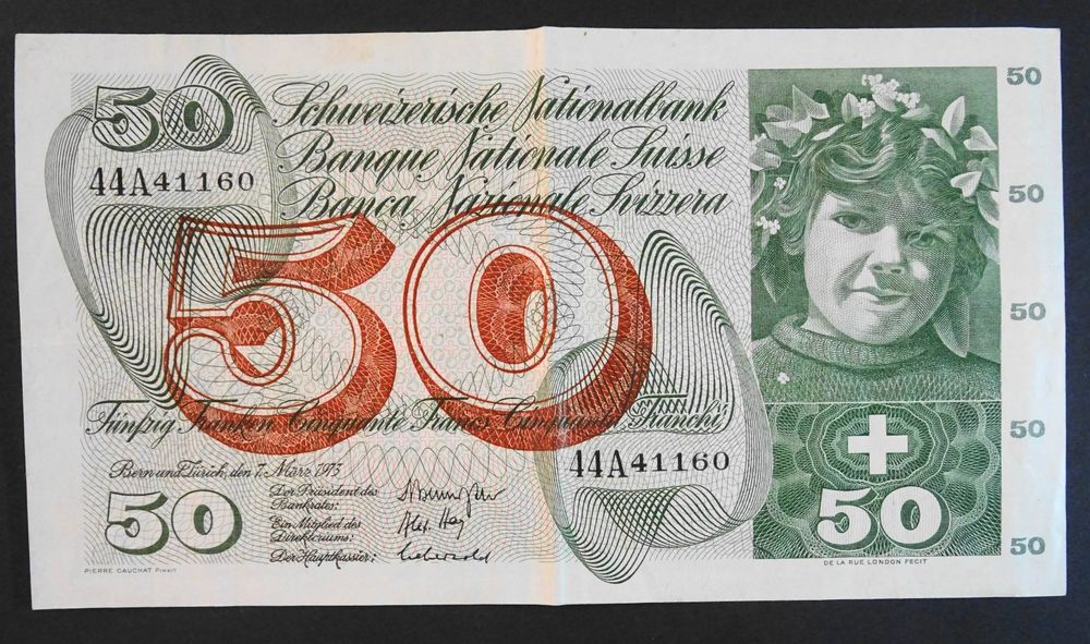 SCHWEIZ 1973, 50 Franken- Note gebraucht (Gebraucht) in Haslen für CHF ...