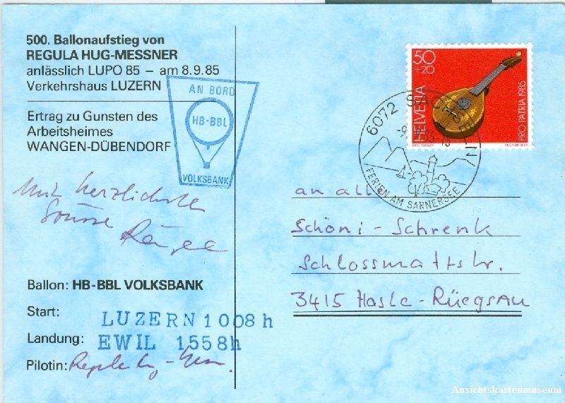 Ballonpost - 500. Regula Hug + 1985 | Kaufen auf Ricardo