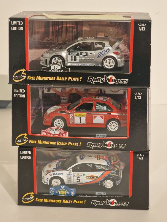 3 Rallye Modellautos Mitsubishi Lancer Peugeot Ford Focus (Gebraucht ...