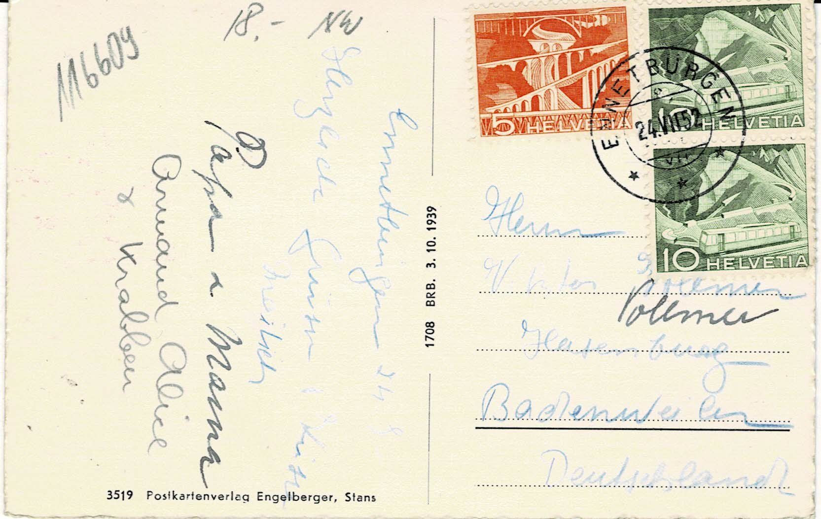 ENNETBÜRGEN NW gel. 1952 Karte um 1940! (Gebraucht) in Hergiswil NW für ...